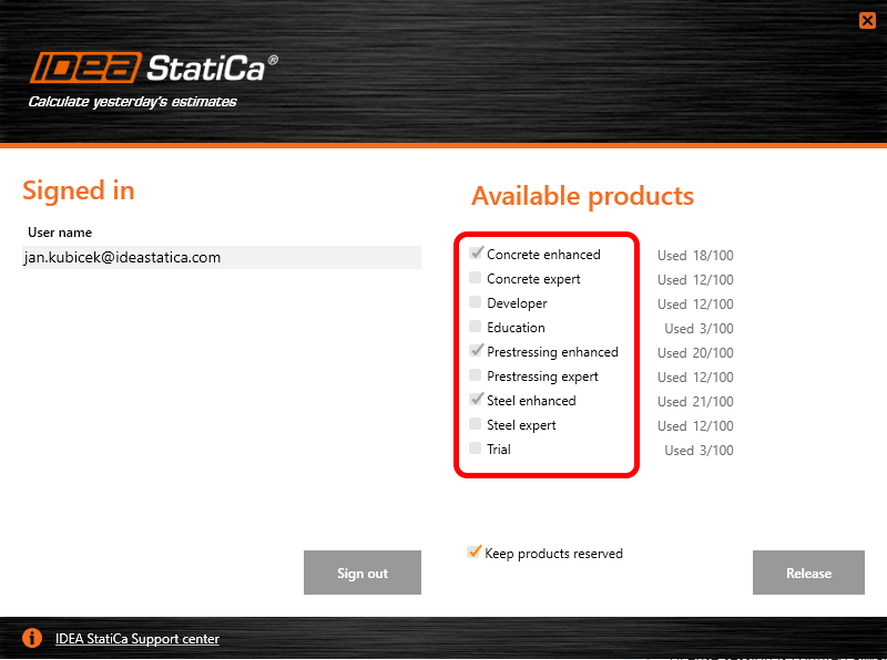 License usage analytics in the User Portal | IDEA StatiCa